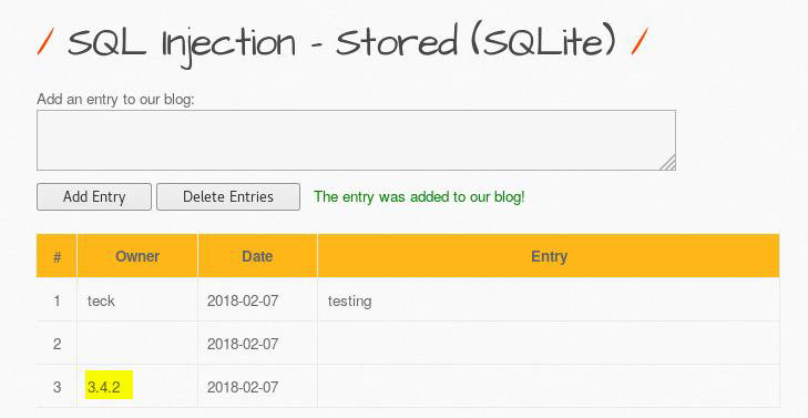 SQL Injection -Stored (SQLite) · Teck_k2